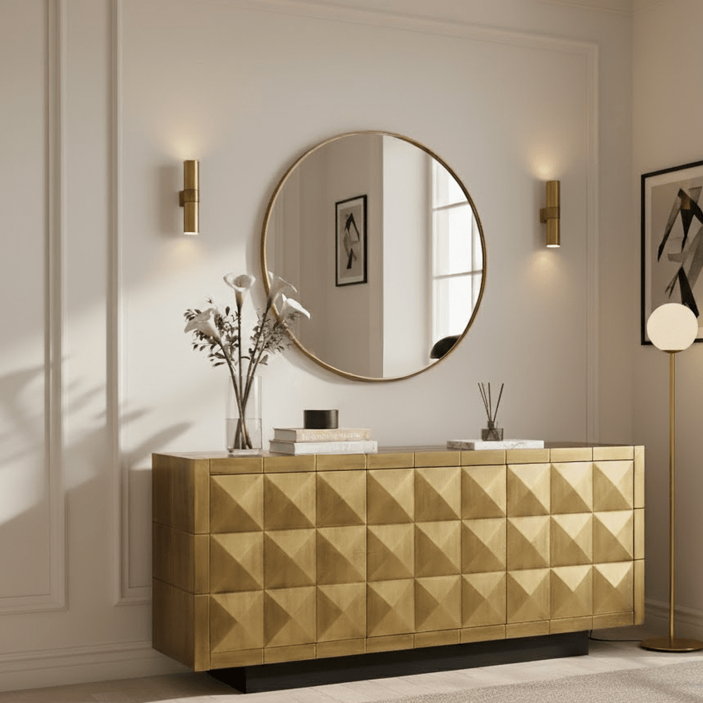 Abitha Luxury Brushed Gold 3 Door Sideboard – Rowen Homes