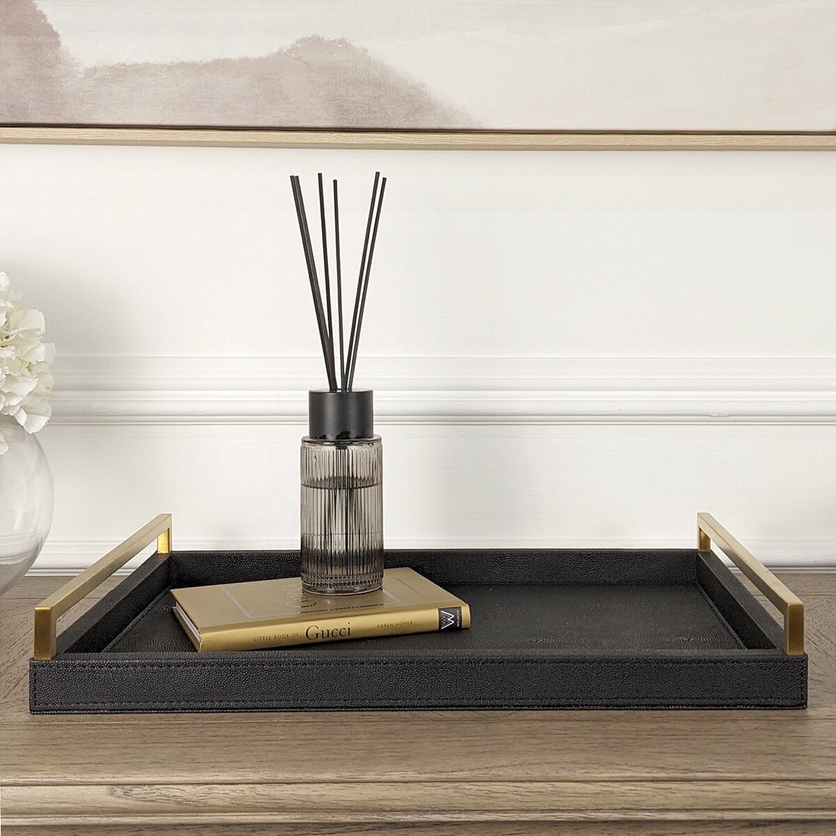 Abriana Black Faux Shagreen Tray with Gold Handles – Rowen Homes