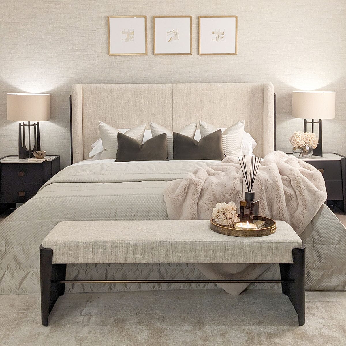 Adalynn Natural Textured Fabric Bed with Wooden Detail – Rowen Homes