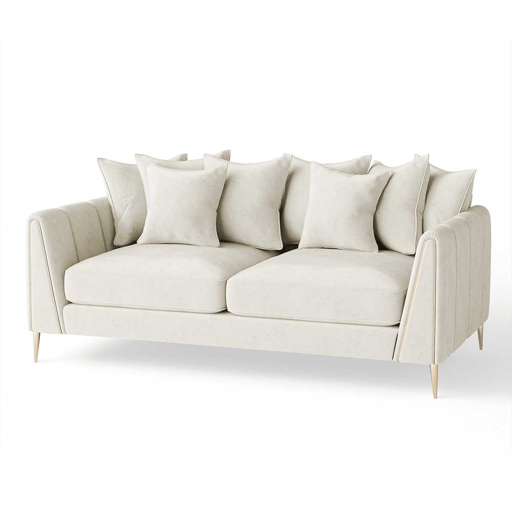 Alaina Cream Velvet Scatter Back 3 Seater Sofa with Gold Legs – Rowen Homes