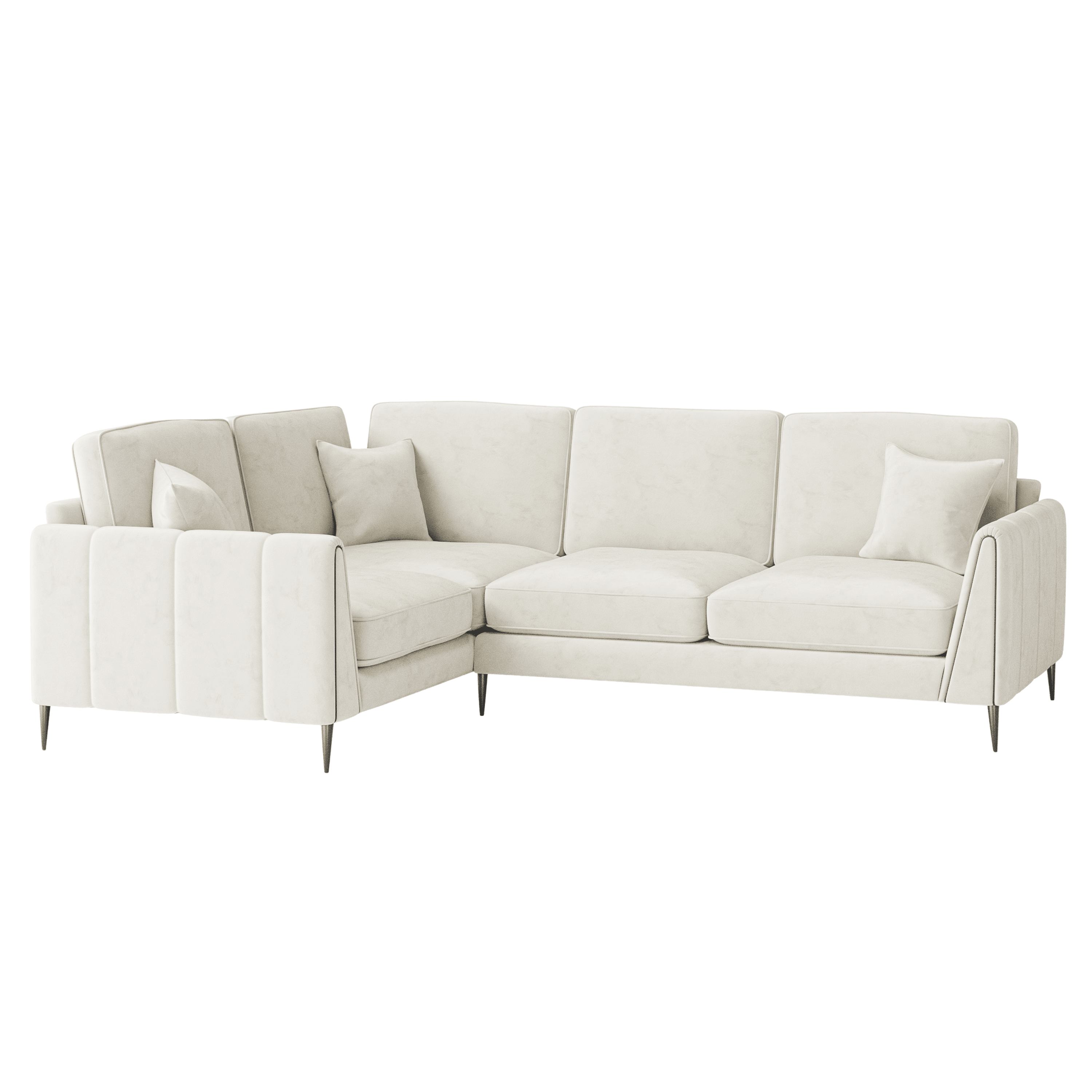 Alaina Cream Velvet Left Hand Facing Corner Sofa with Black Legs ...