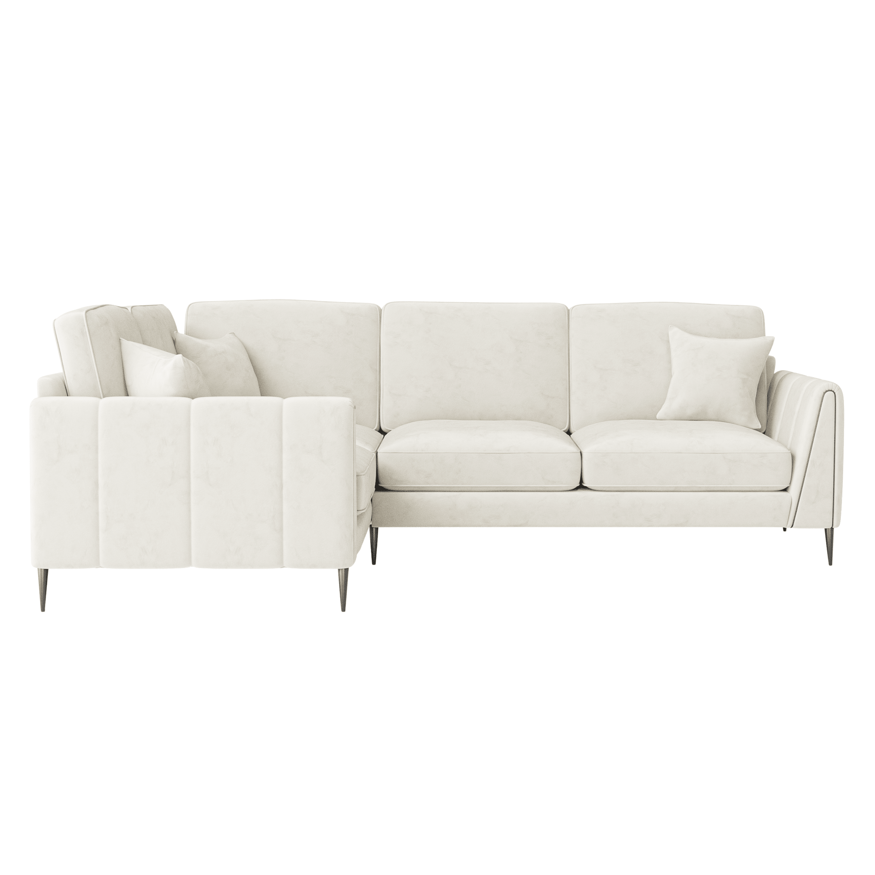 Alaina Cream Velvet Left Hand Facing Corner Sofa with Black Legs ...