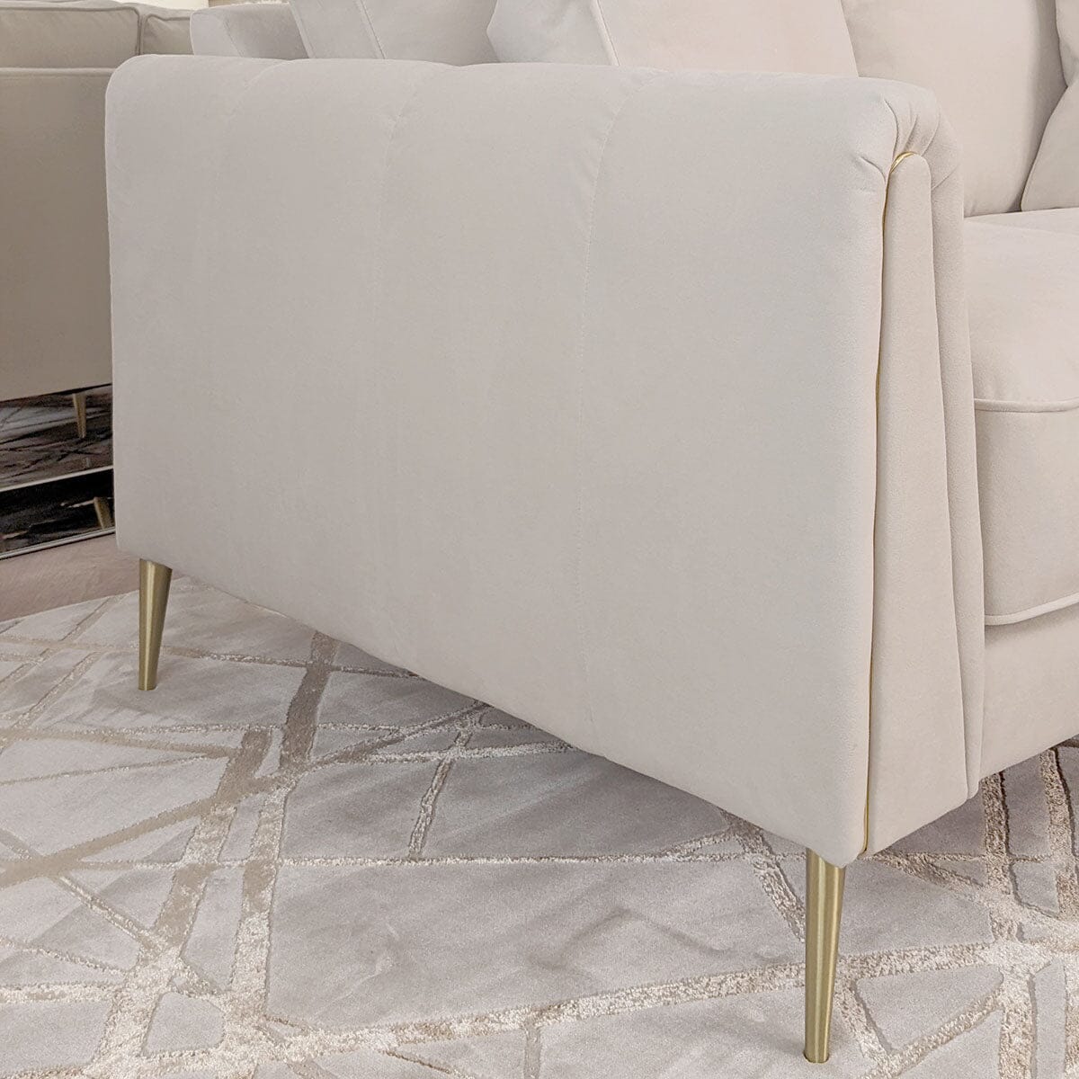 Alaina Cream Velvet Left Hand Facing Corner Sofa with Gold Legs – Rowen ...