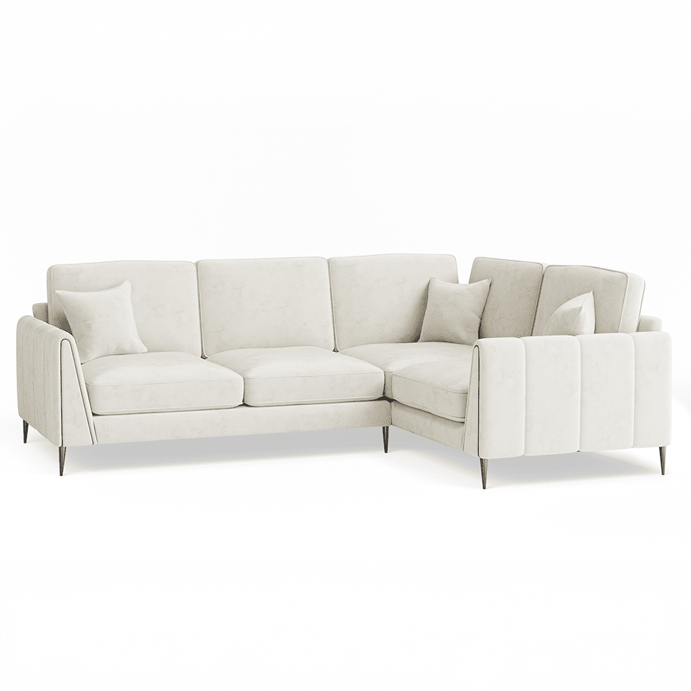 Alaina Cream Velvet Right Hand Facing Corner Sofa with Black Legs ...