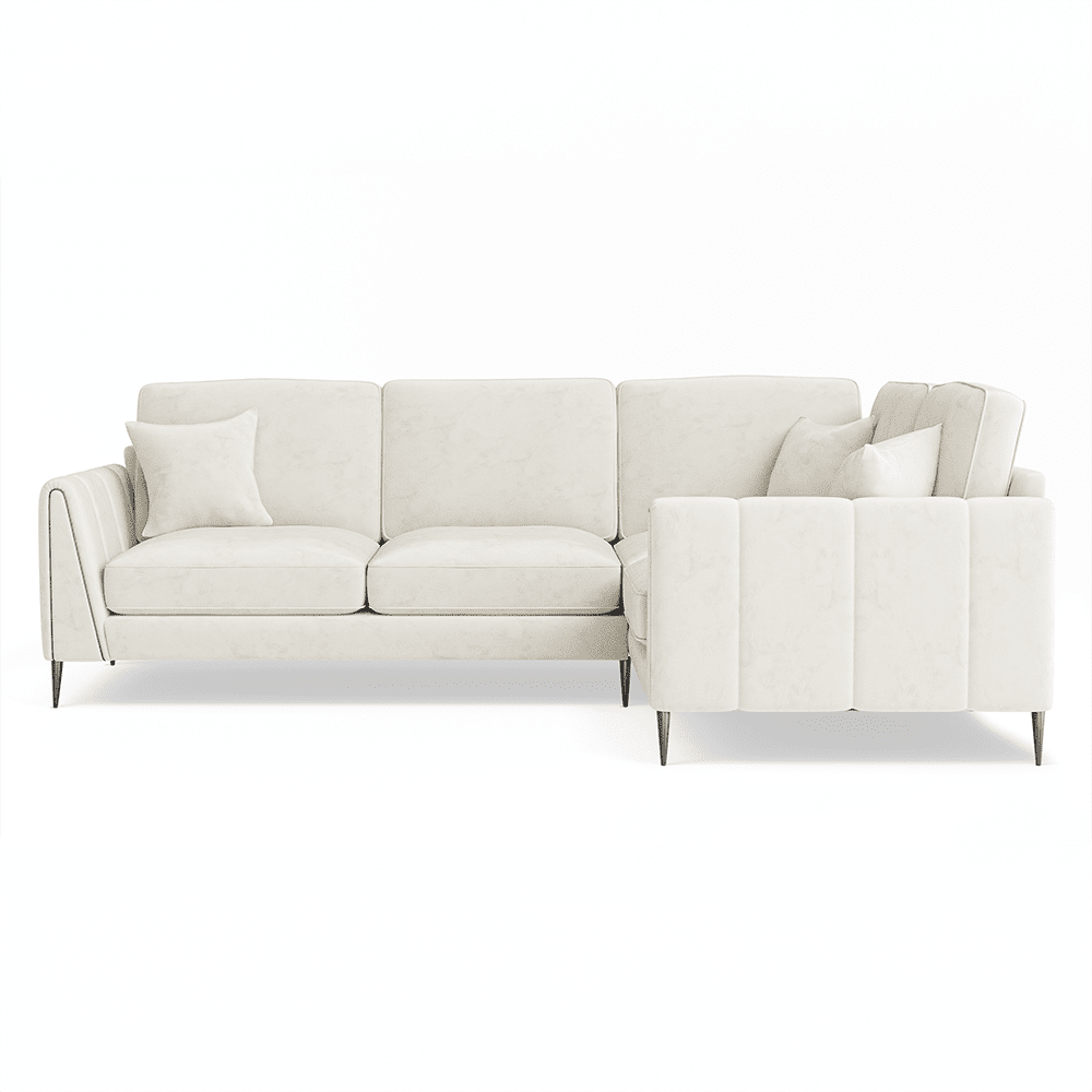 Alaina Cream Velvet Right Hand Facing Corner Sofa with Black Legs ...