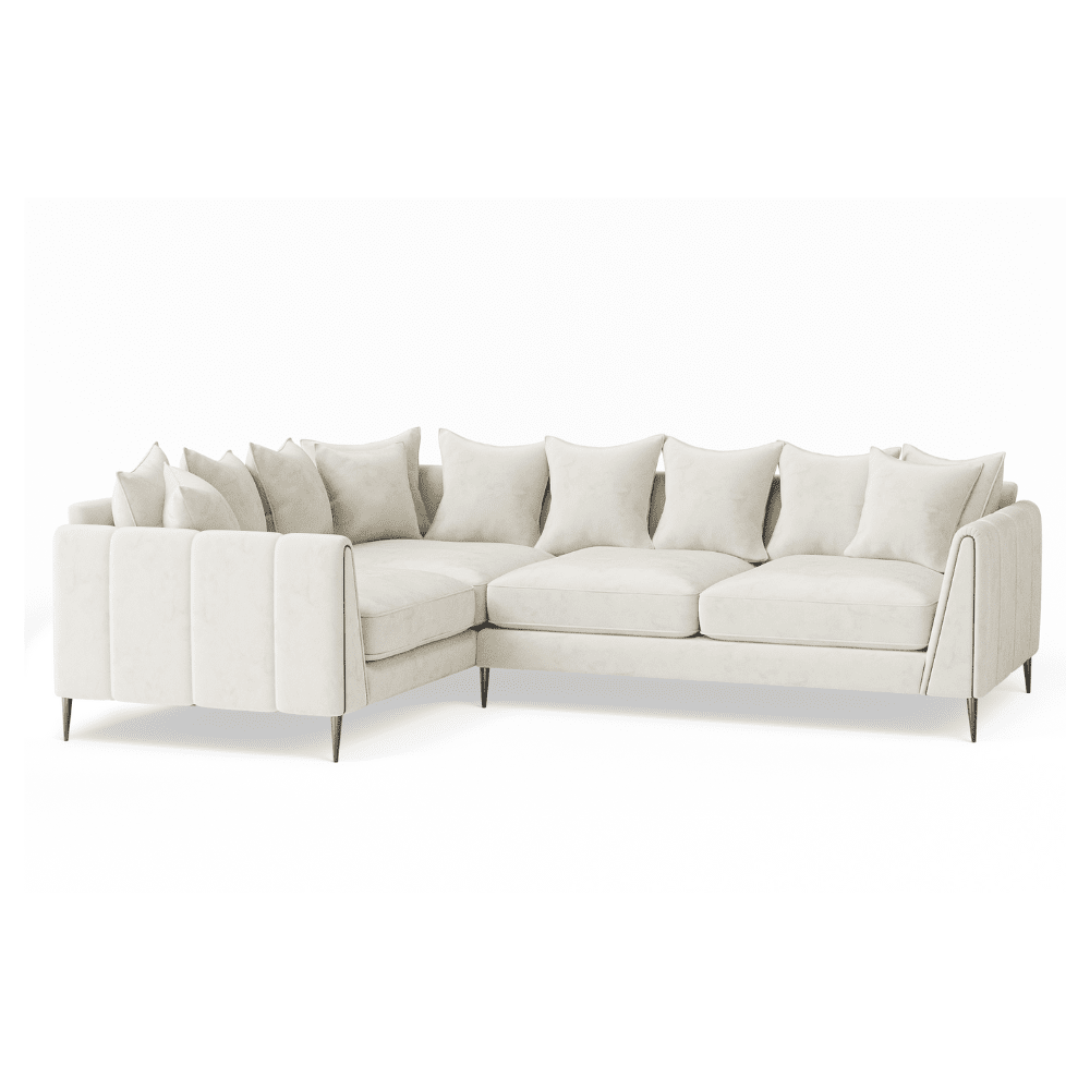Alaina Cream Velvet Scatter Back Left Hand Facing Corner Sofa with Bla ...