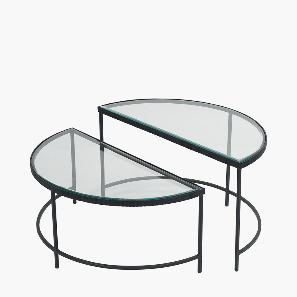 Alexis Bevelled Glass & Black Half Moon Coffee Tables - Set of 2 ...