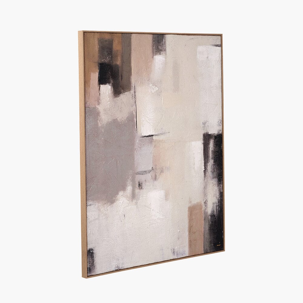 Alisona Neutral & Grey Textured Abstract Canvas with Natural Frame ...