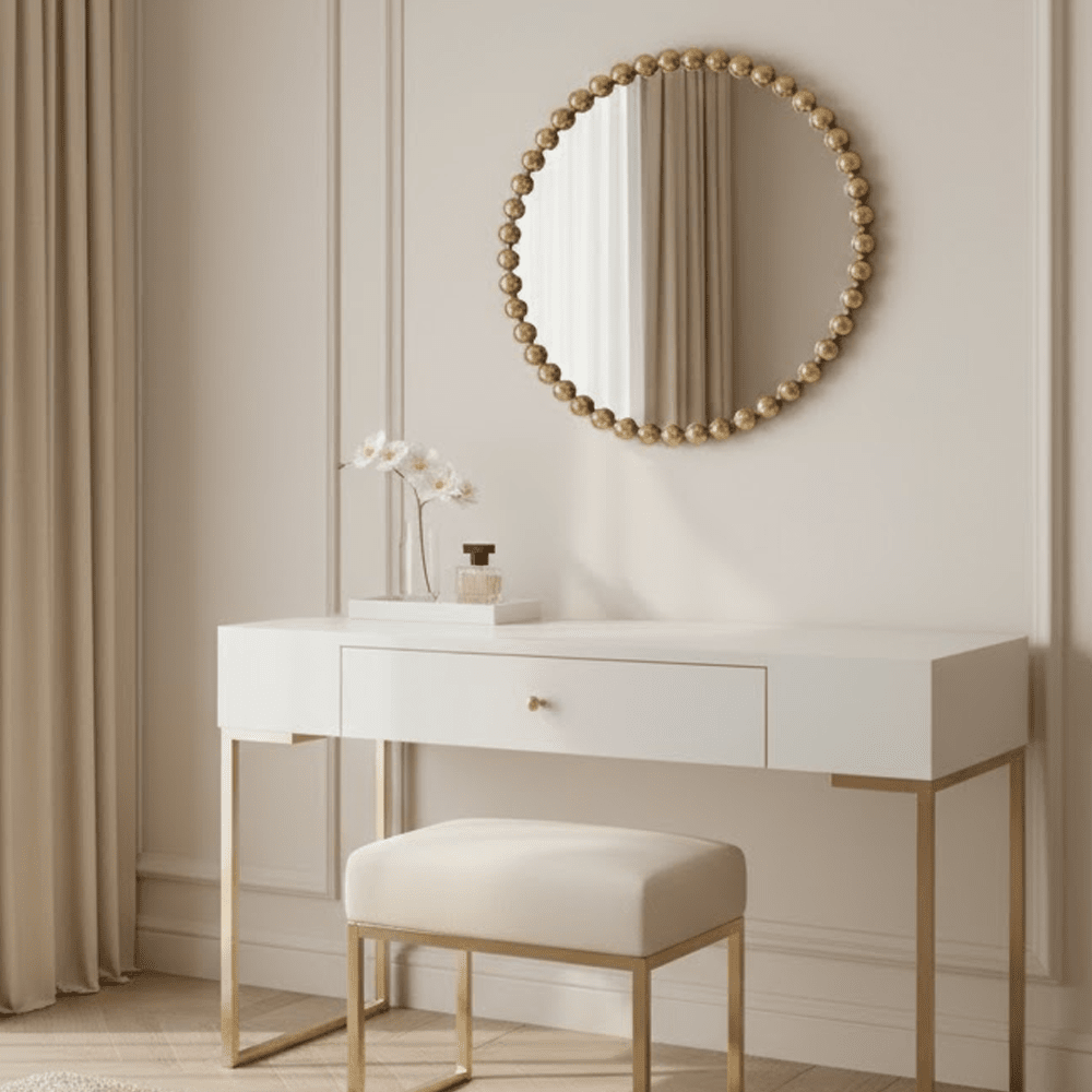 Allure Gold Round Beaded Wall Mirror – Rowen Homes