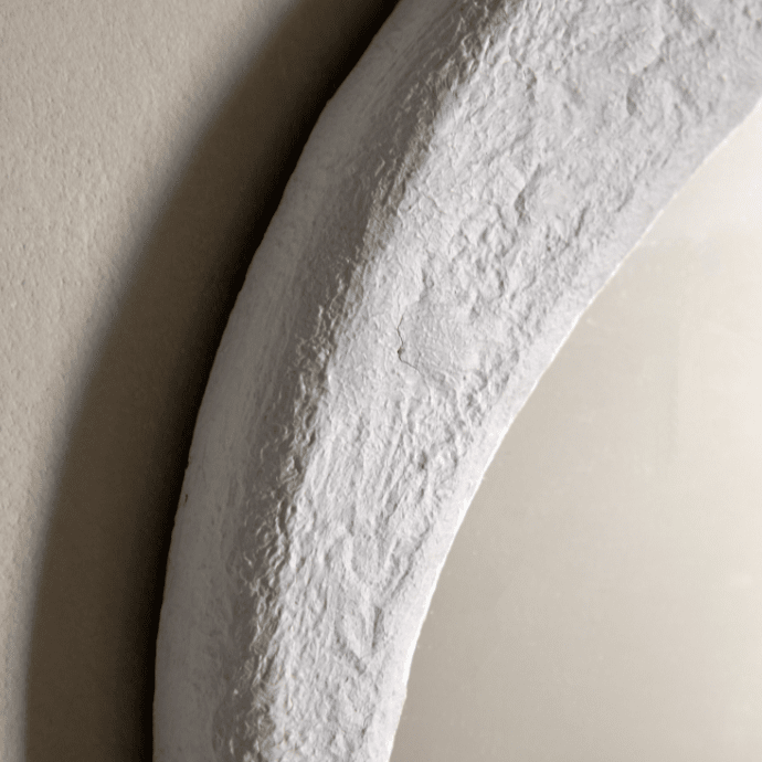 Amina White Concrete Effect Abstract Pebble Mirror – Rowen Homes