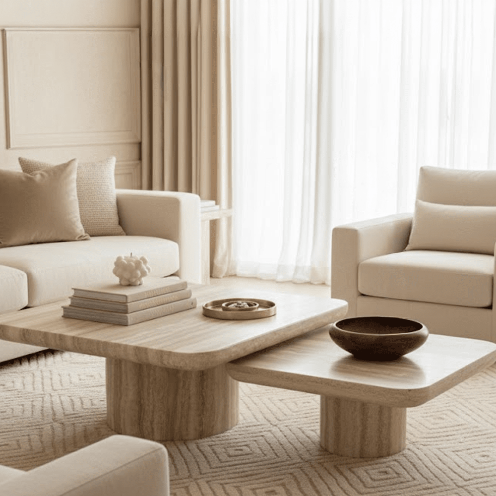 Ana Greige Faux Travertine Coffee Tables - Set of 2 – Rowen Homes