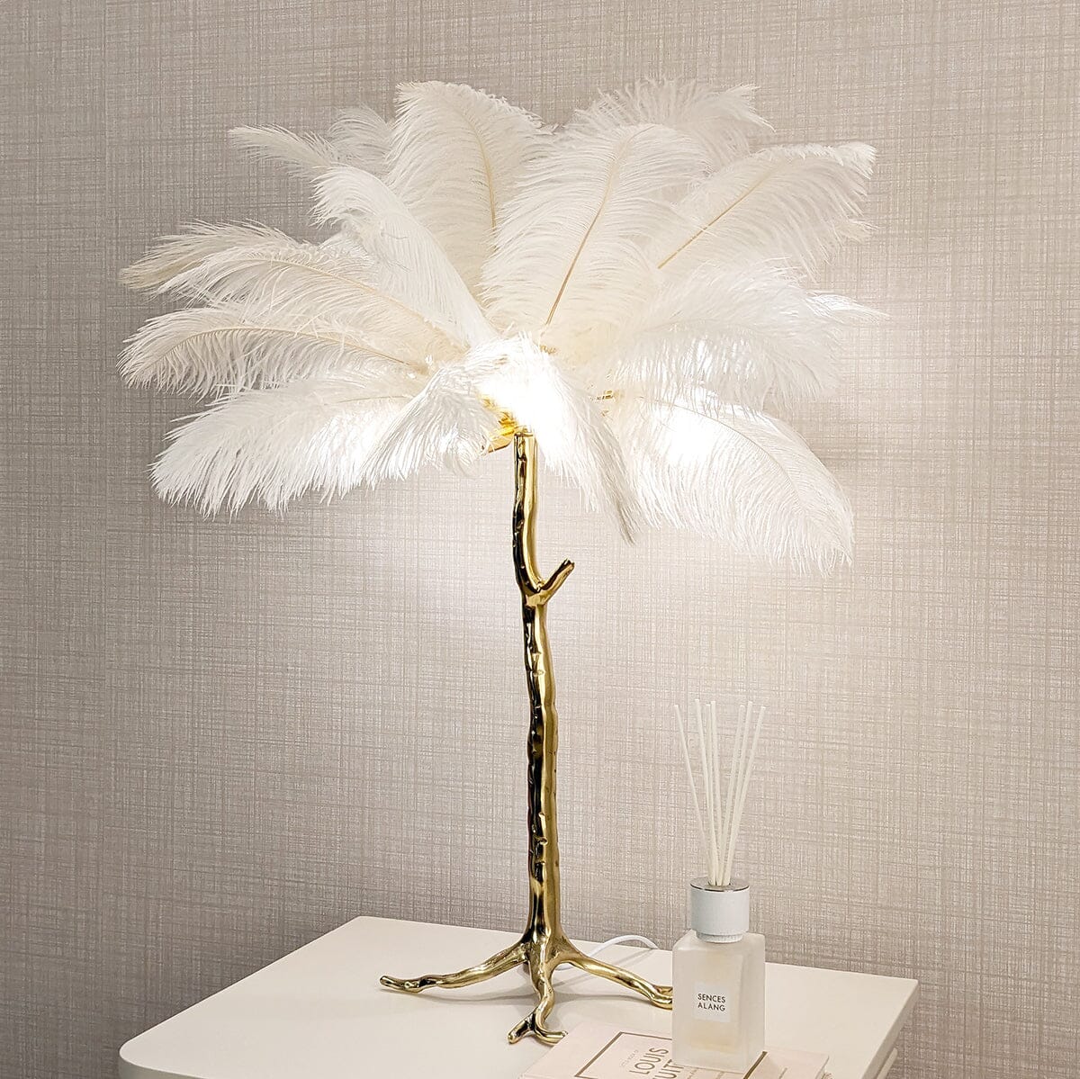 Angelina Premium Cream & Gold Feather Table Lamp – Rowen Homes