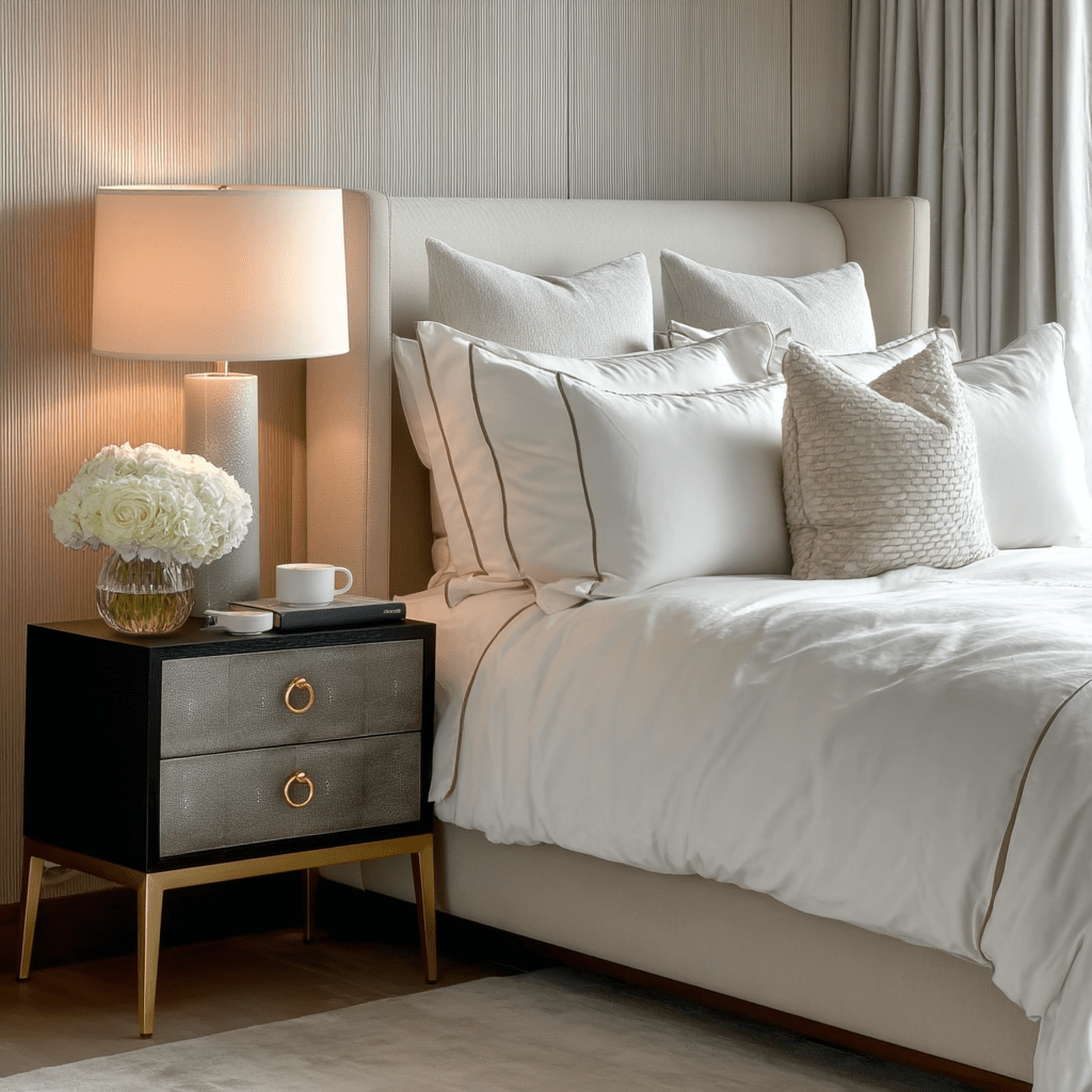 Arlen Premium Shagreen Effect 2 Drawer Bedside Table with Gold Legs ...