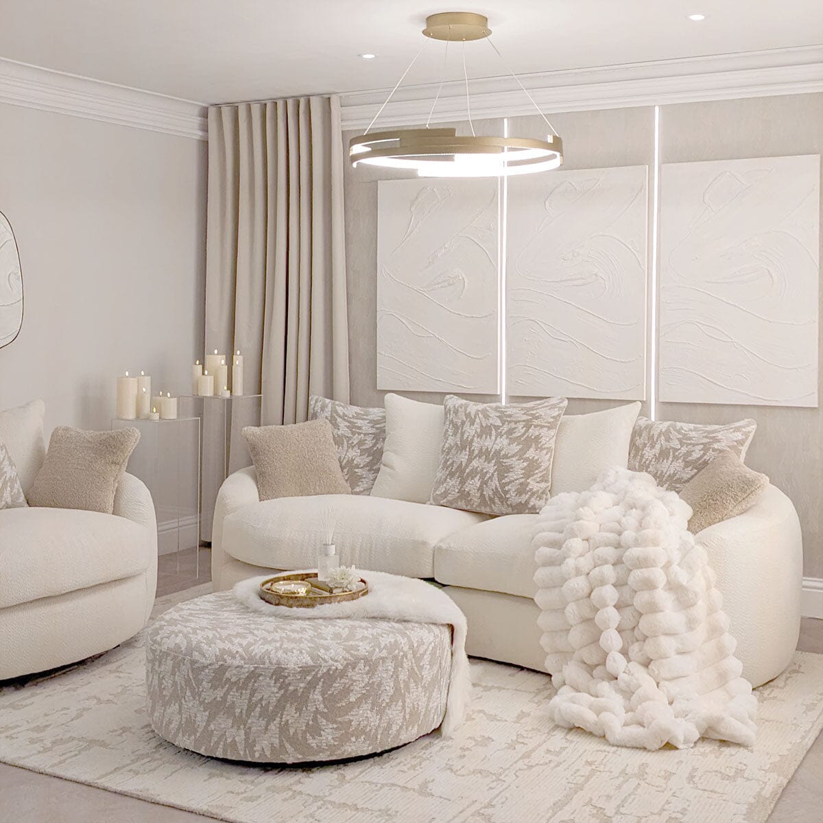 Aurelia Taupe Curved Patterned Footstool – Rowen Homes