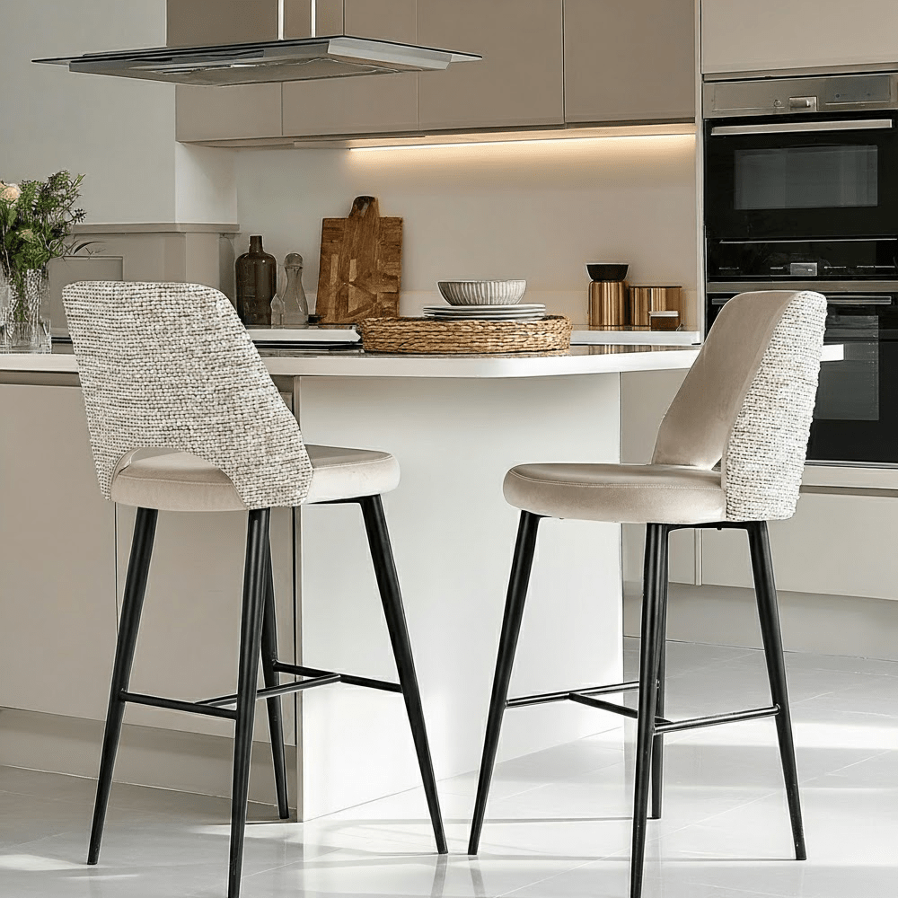 Azura Taupe Velvet & Tweed Bar Stool with Black Legs – Rowen Homes