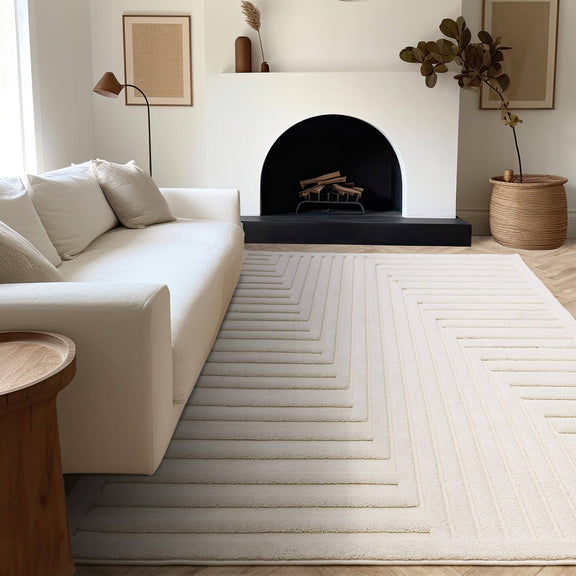 Benares Ivory Textured Linear Rug – Rowen Homes