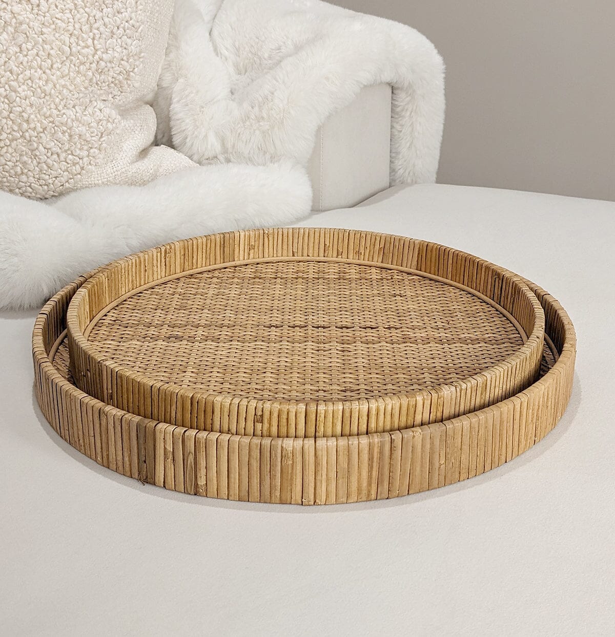 Bree Set of 2 Natural Rattan Round Trays – Rowen Homes