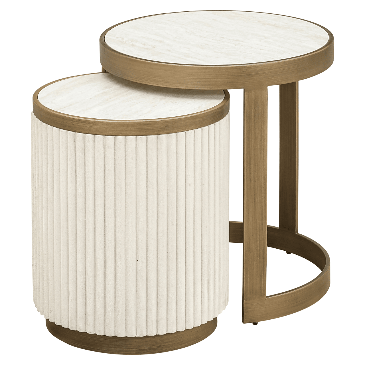 Camille Luxury Cream & Gold Ribbed Nested Side Tables with Ceramic Mar ...