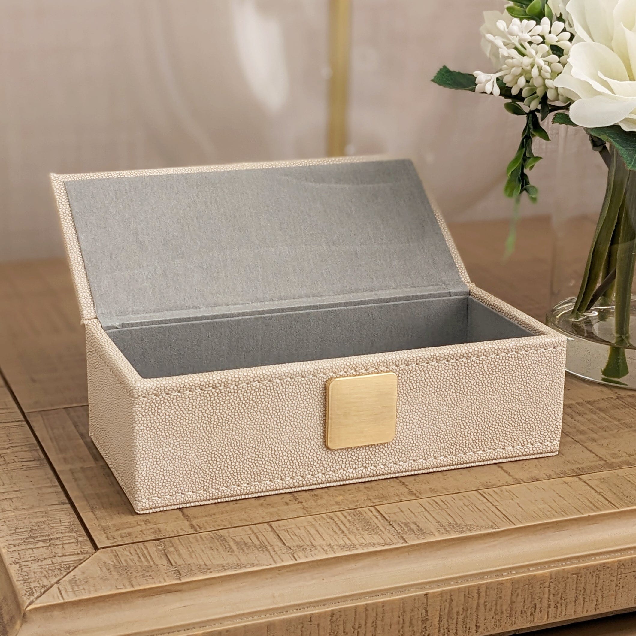 Cassandra Ivory Faux Shagreen Trinket Box with Gold Detailing – Rowen Homes