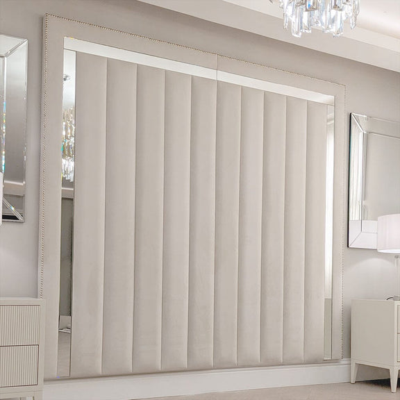 Chelsea Cream Velvet Mirrored Studded Channelled Headboard – Rowen Homes