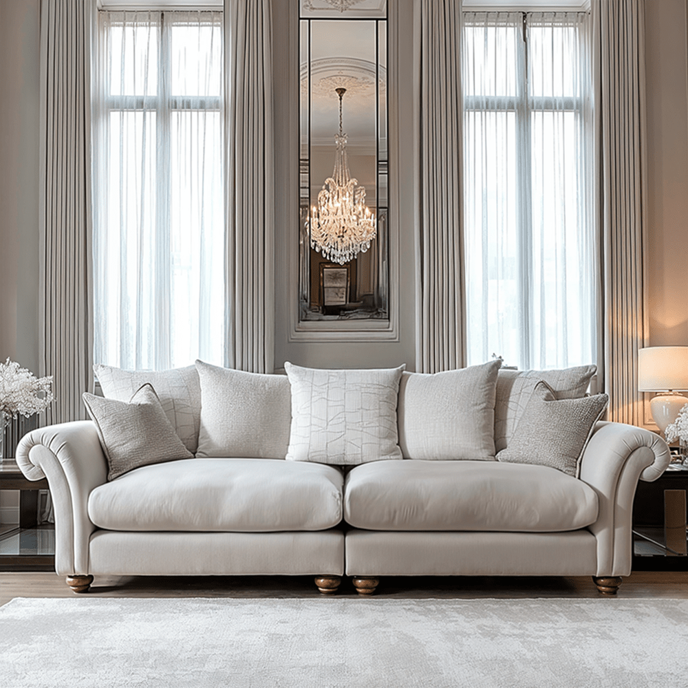 Coralyn Greige Textured Linen Pillow Back Sofa Range – Rowen Homes