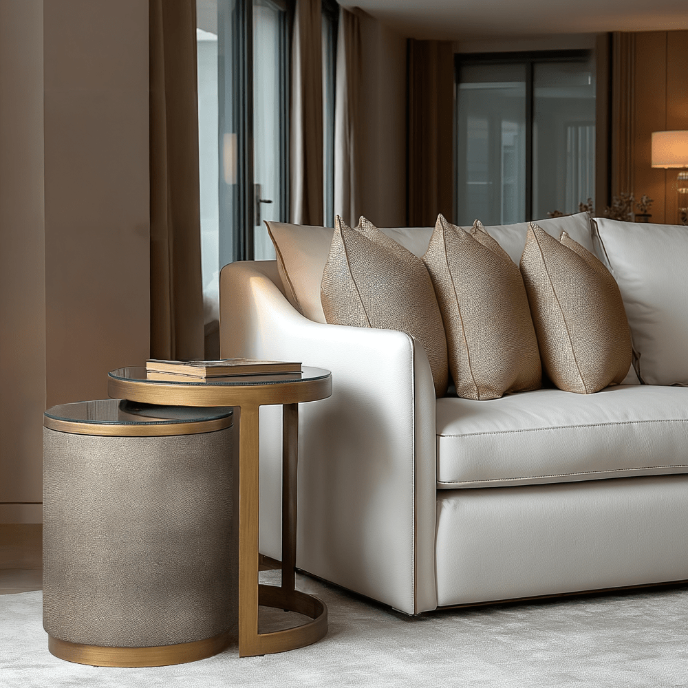 Demilla Luxury Shagreen & Brushed Brass Nest of Side Tables – Rowen Homes
