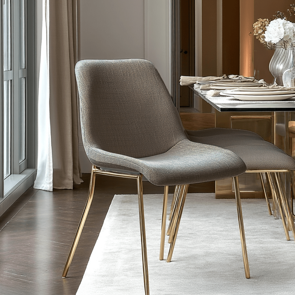 Dun Taupe Textured Velvet Dining Chair with Gold Legs- Set of 2 – Rowen ...