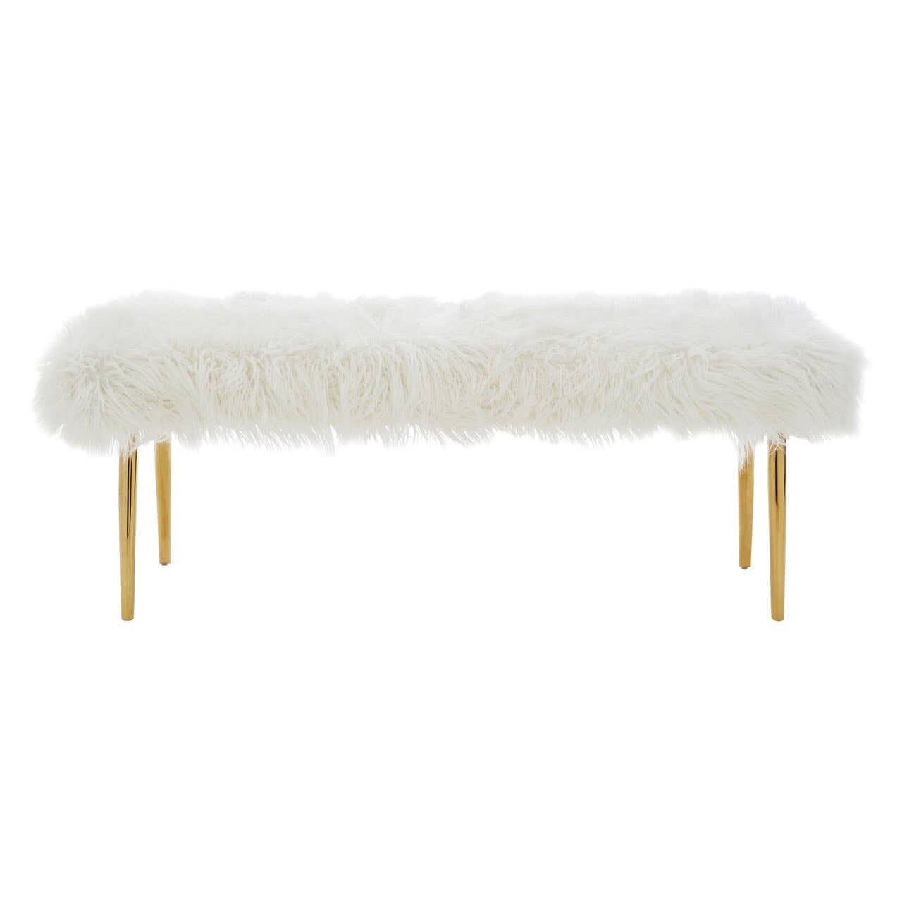 Elinor White Faux Fur Bench with Gold Legs – Rowen Homes