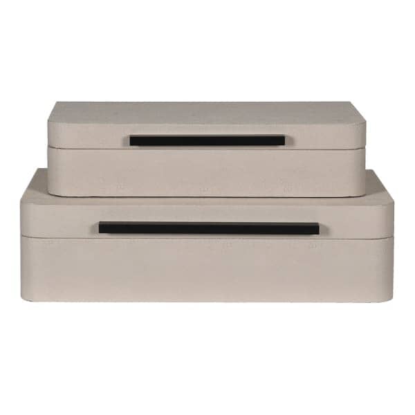 Eliza Luxury Cream Decorative Trinket Boxes with Black Handles - Set o ...