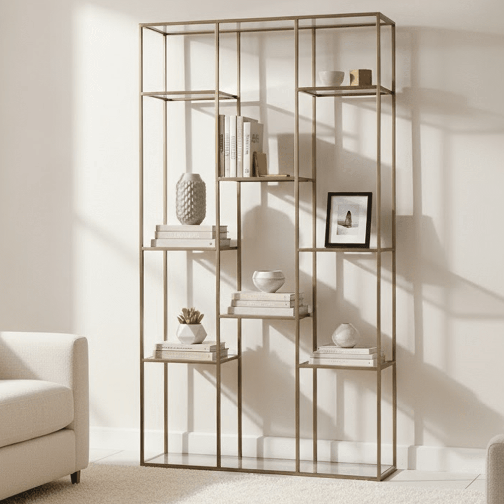 Ellia Brass & Glass Tall Open Display Shelf – Rowen Homes