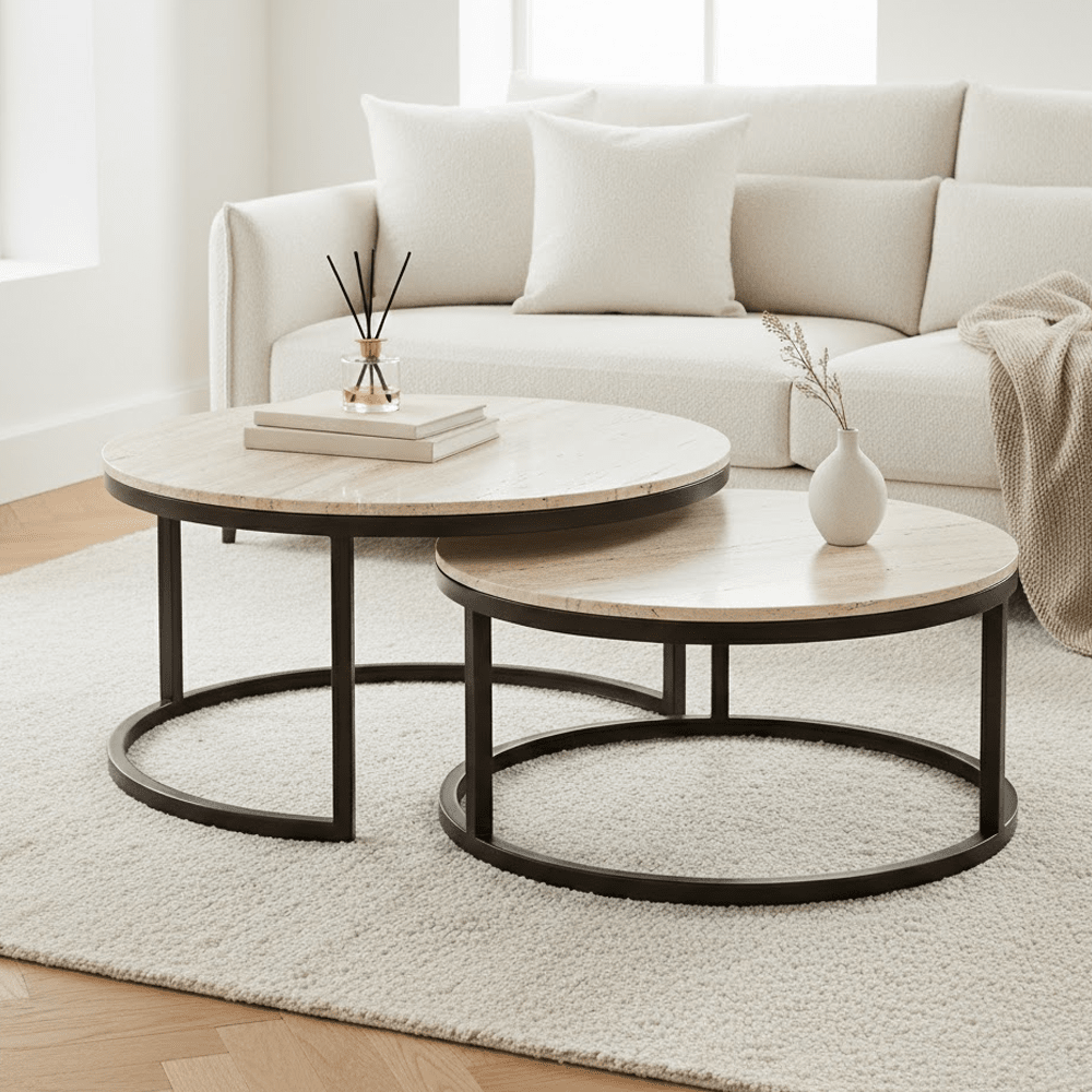Esperanza Neutral Travertine Topped Nested Coffee Tables – Rowen Homes