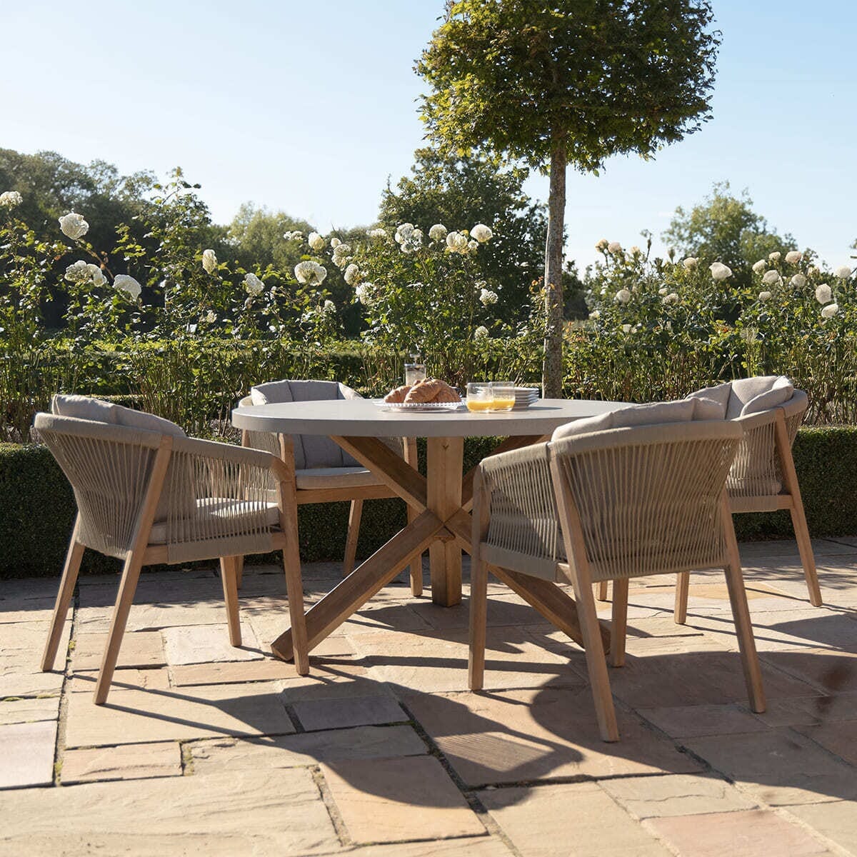 Fiji Taupe Rope Weave Round 4 Seater Outdoor Dining Set – Rowen Homes