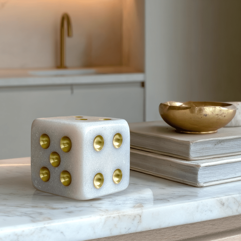 Gabrielle Mini Stone & Gold Decorative Dice Ornament – Rowen Homes
