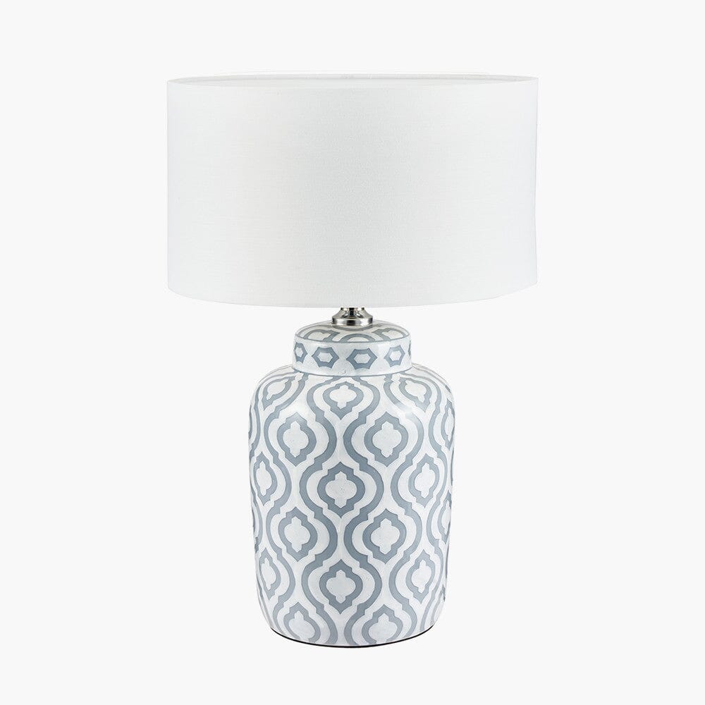 Gatsby Grey & White Patterned Ceramic Table Lamp with White Shade ...