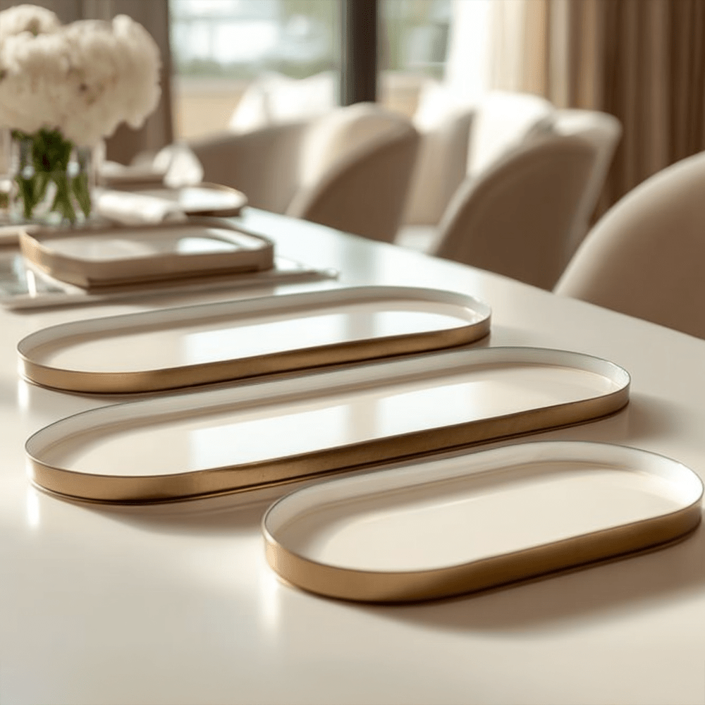 Happia Cream & Gold Oval Decorative Trays- Set of 3 – Rowen Homes