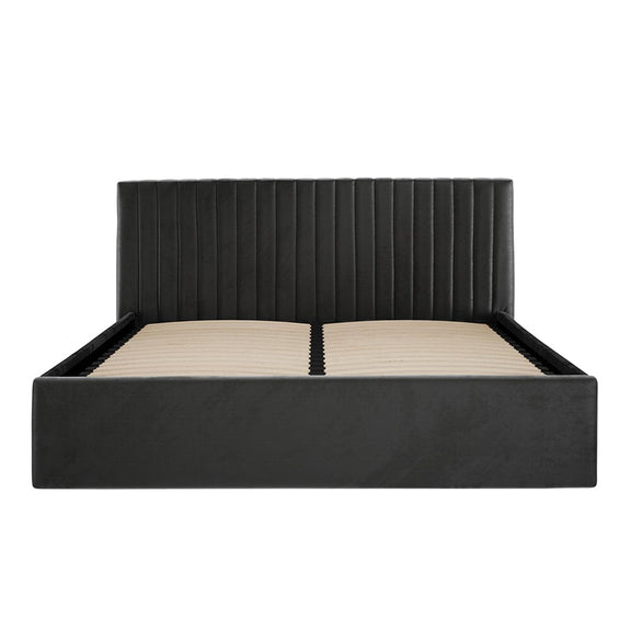 Harriet Low Black Velvet Channelled Ottoman Bed – Rowen Homes