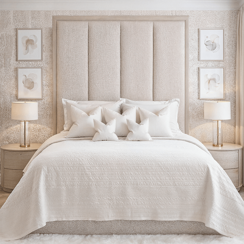Harrington Natural Woven Channelled Headboard with Light Taupe Frame ...