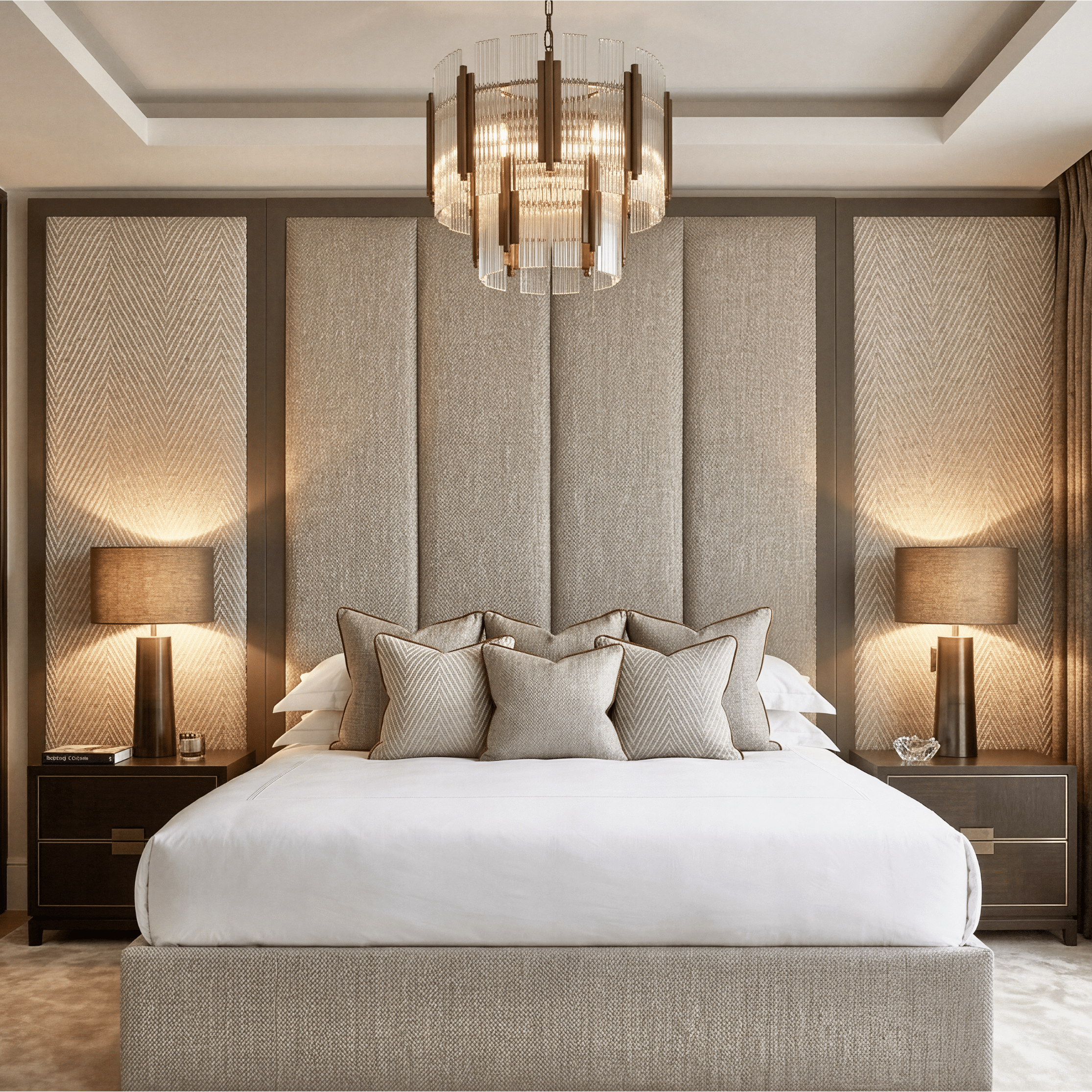Harrington Pumice Woven Channelled Headboard with Dark Taupe Frame & C ...