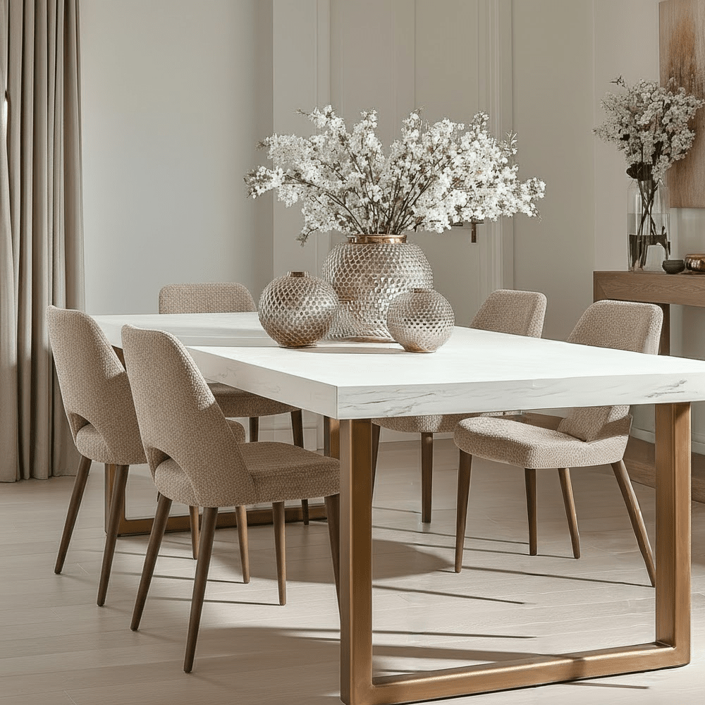 Helena Luxury Cream Oak Veneer Rectangular Dining Table with Brass Leg ...
