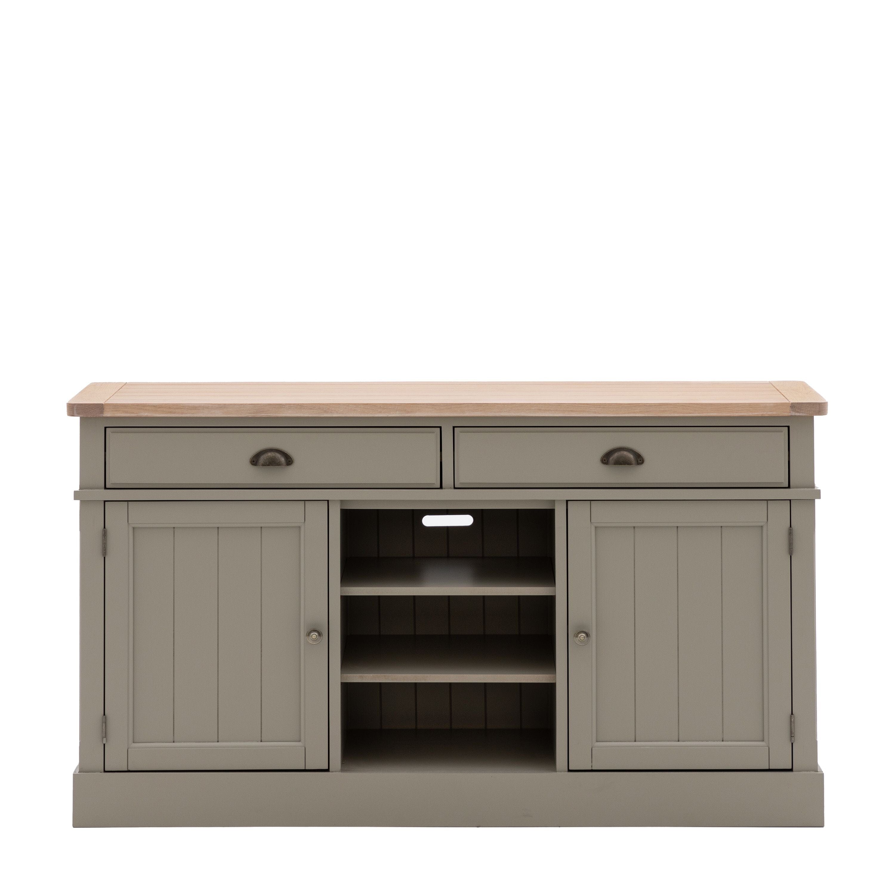 Highclere Sage Green Painted 2 Door 2 Drawer Sideboard with Oak Top ...
