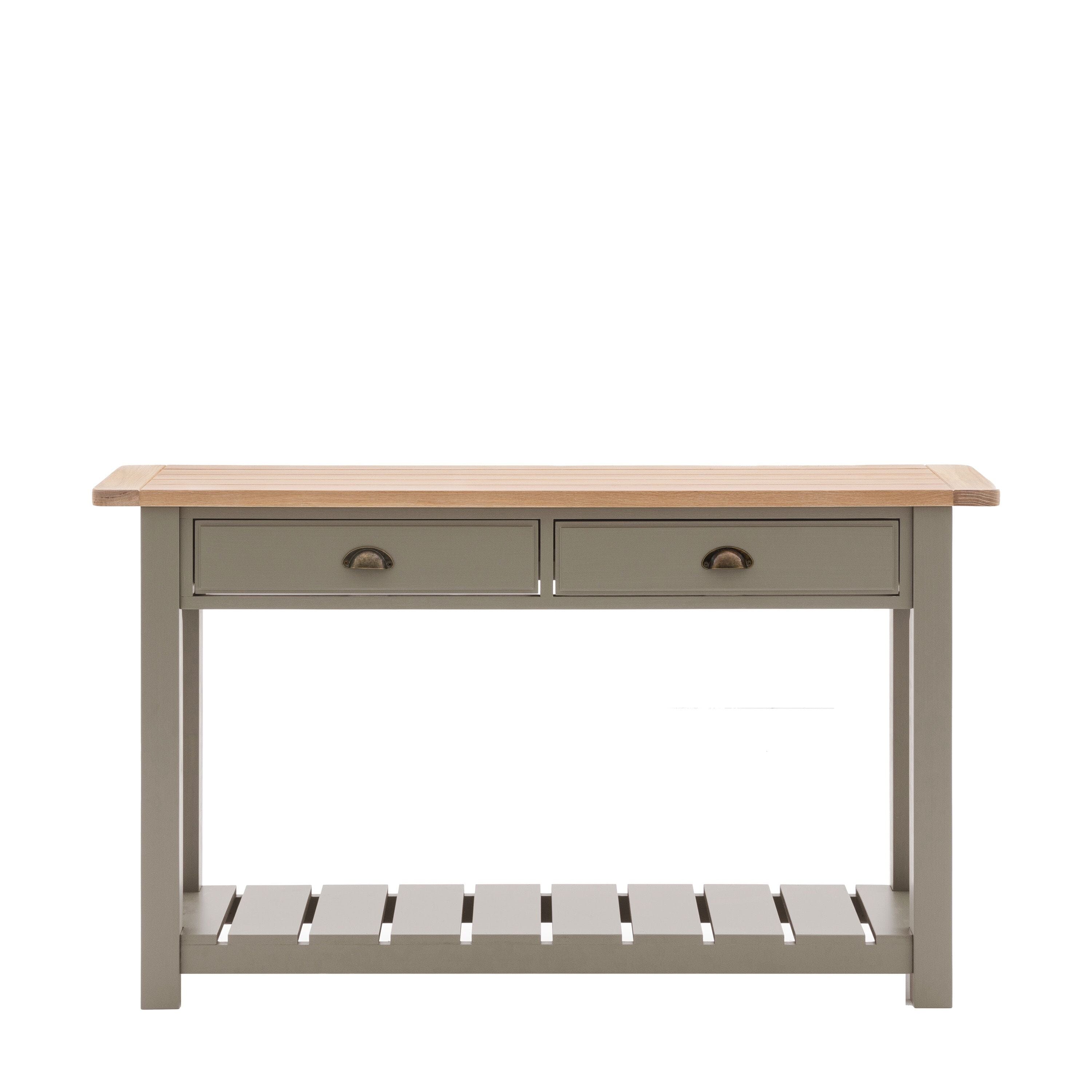Highclere Sage Green Painted 2 Drawer Console Table with Oak Top ...