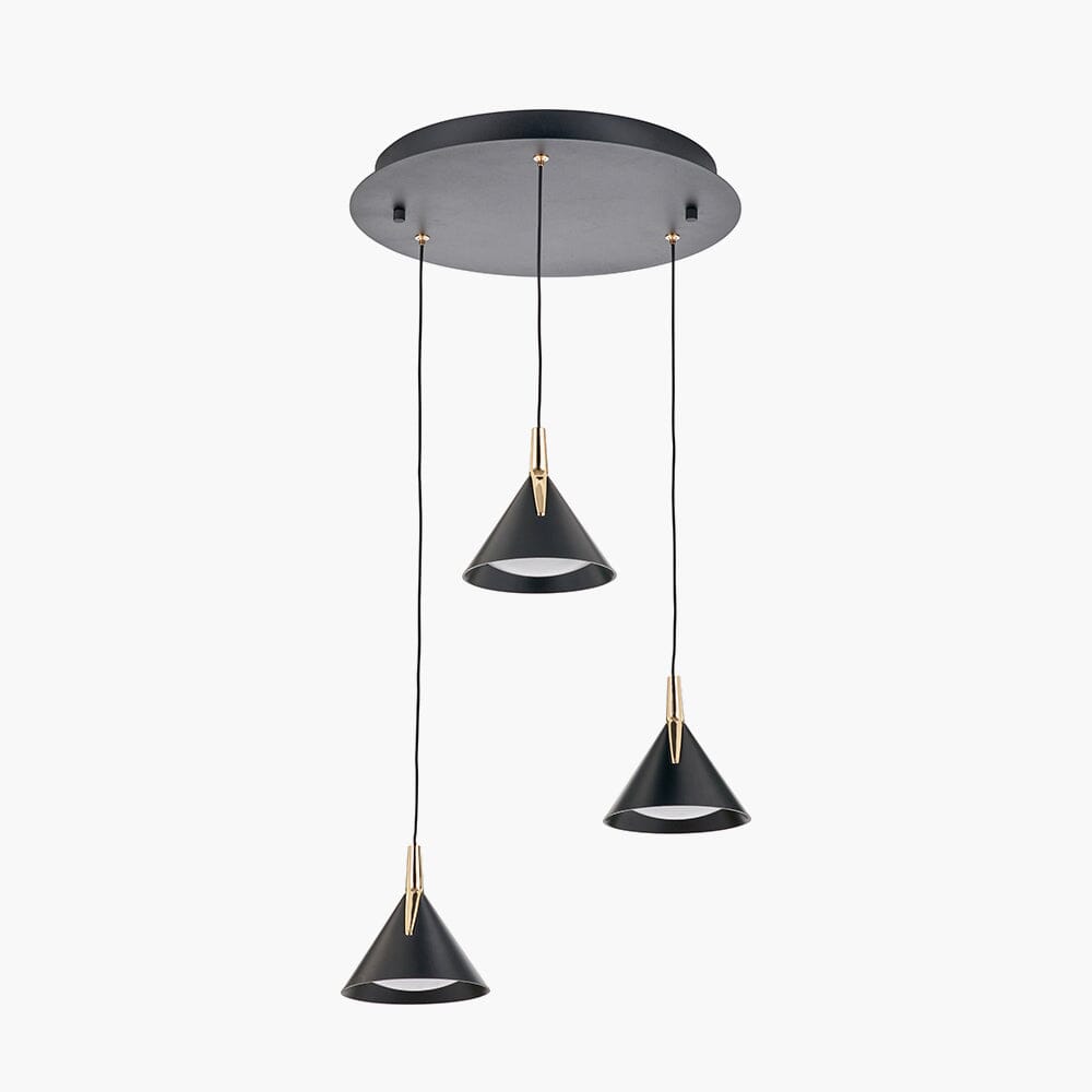 Imogen Matt Black & Gold 3 Drop Round Pendant Ceiling Light – Rowen Homes