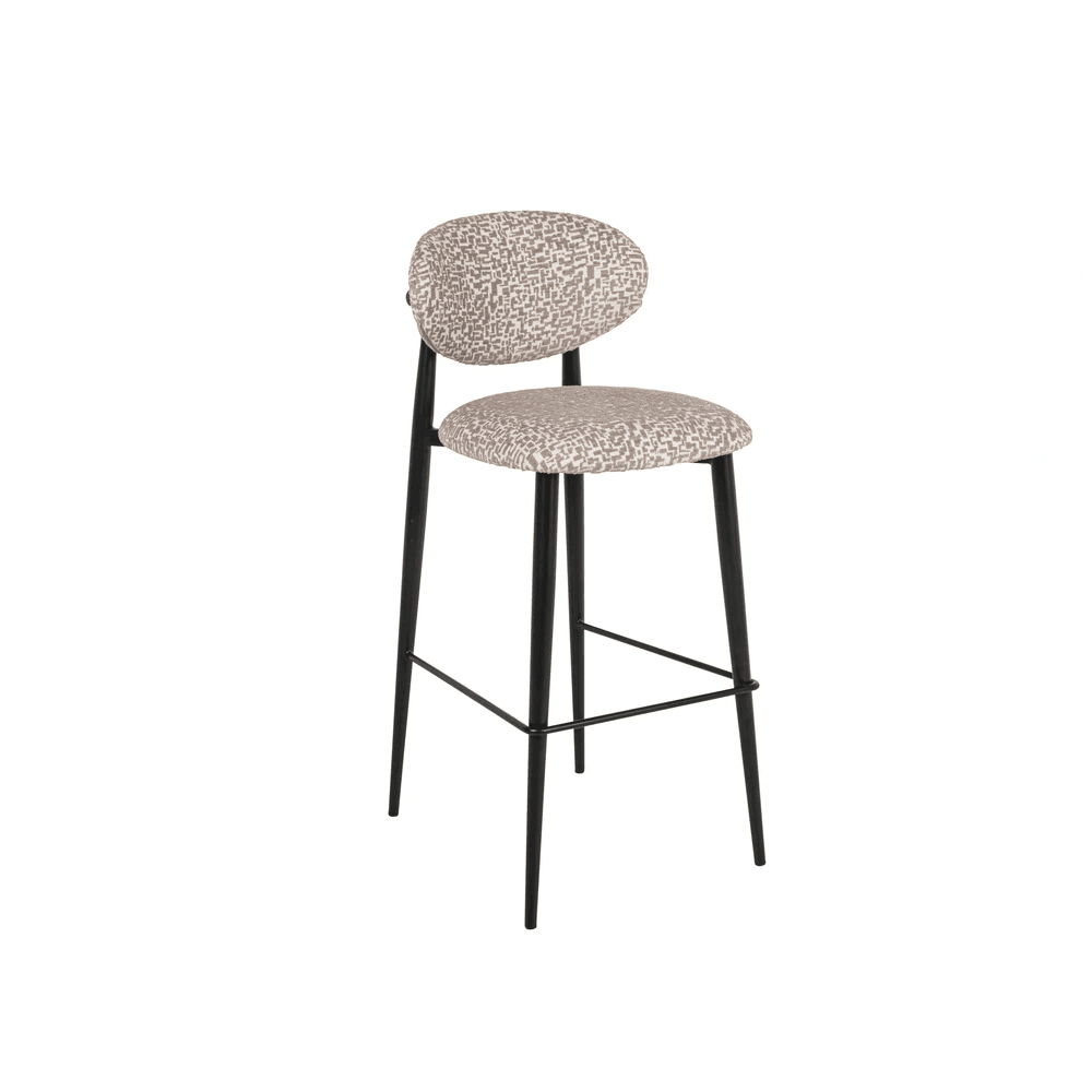 Imogen Taupe & Cream Geometric Patterned Bar Stool with Black Legs ...