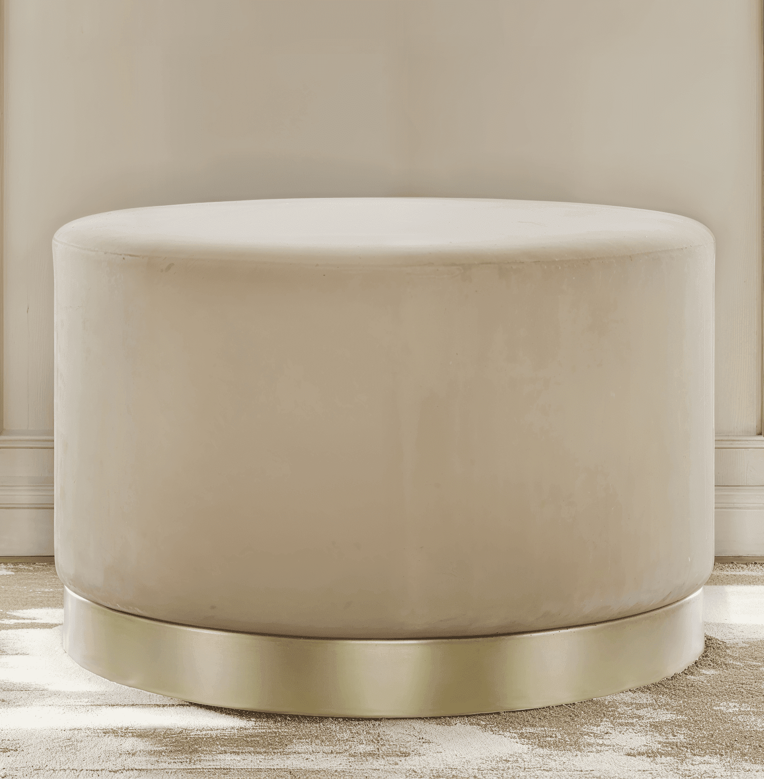 In Stock - Jaycee Beige & Gold Large Round Stool – Rowen Homes