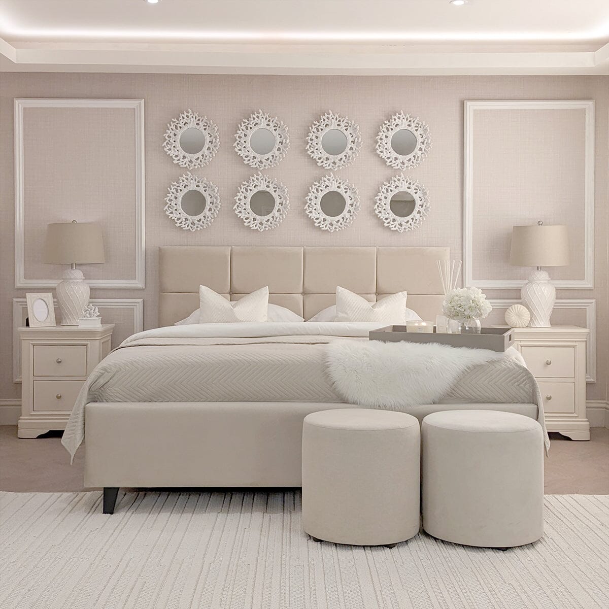 Isabella Luxury Vanilla Velvet Upholstered Bed – Rowen Homes