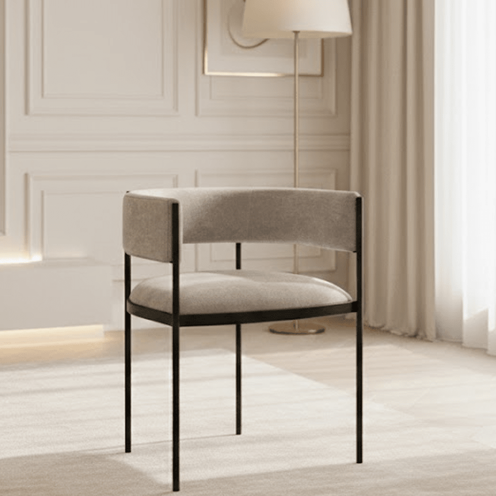 Isolde Greige Dining Chairs with Black Metal Legs- Set of 2 – Rowen Homes