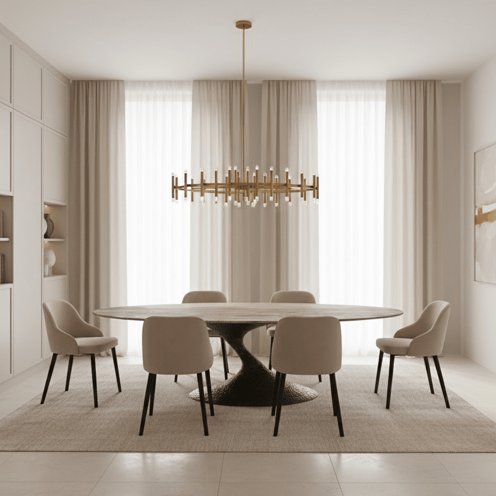 Iva Aluminium Sculptural Oval Dining Table with Travertine Top – Rowen ...