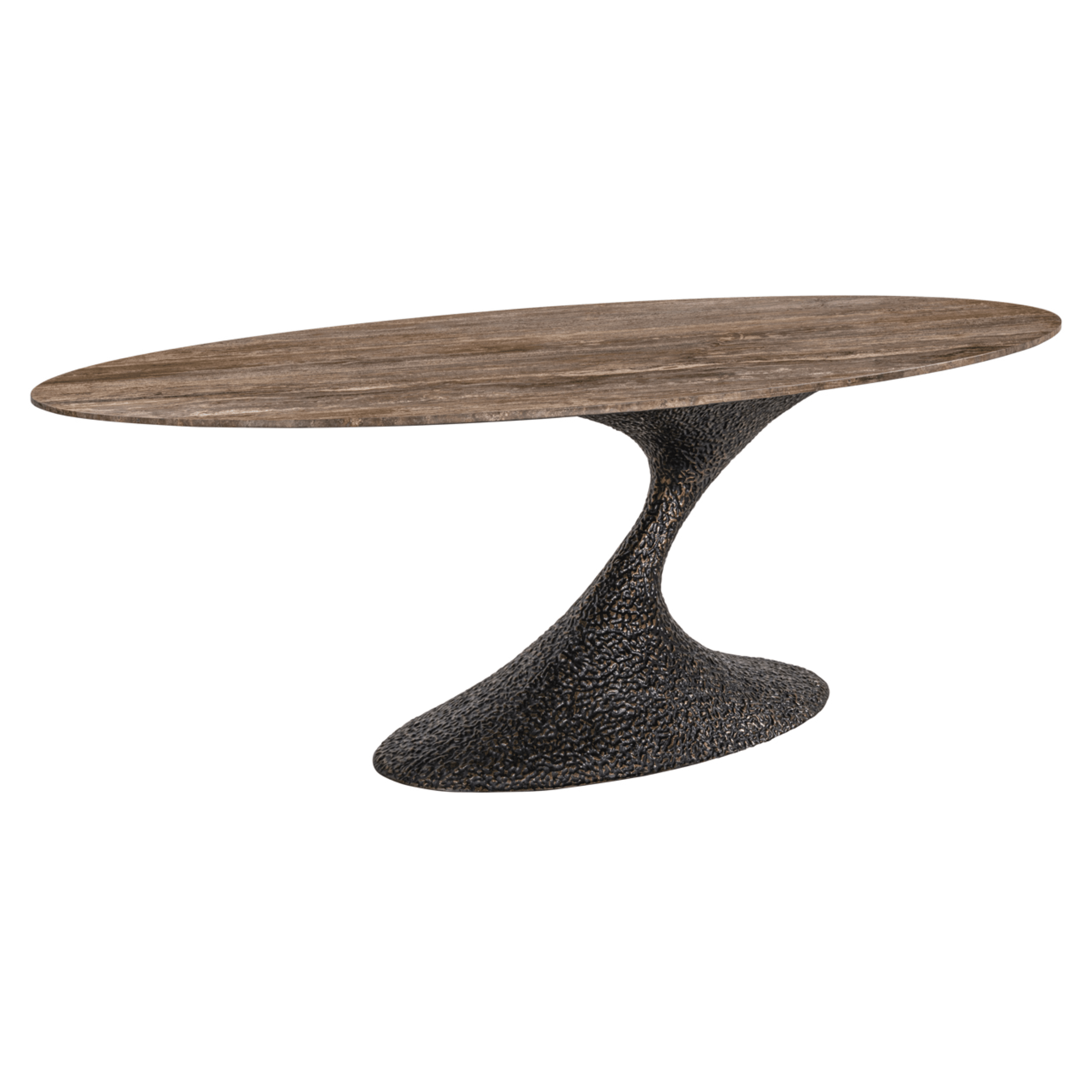 Iva Aluminium Sculptural Oval Dining Table with Travertine Top – Rowen ...