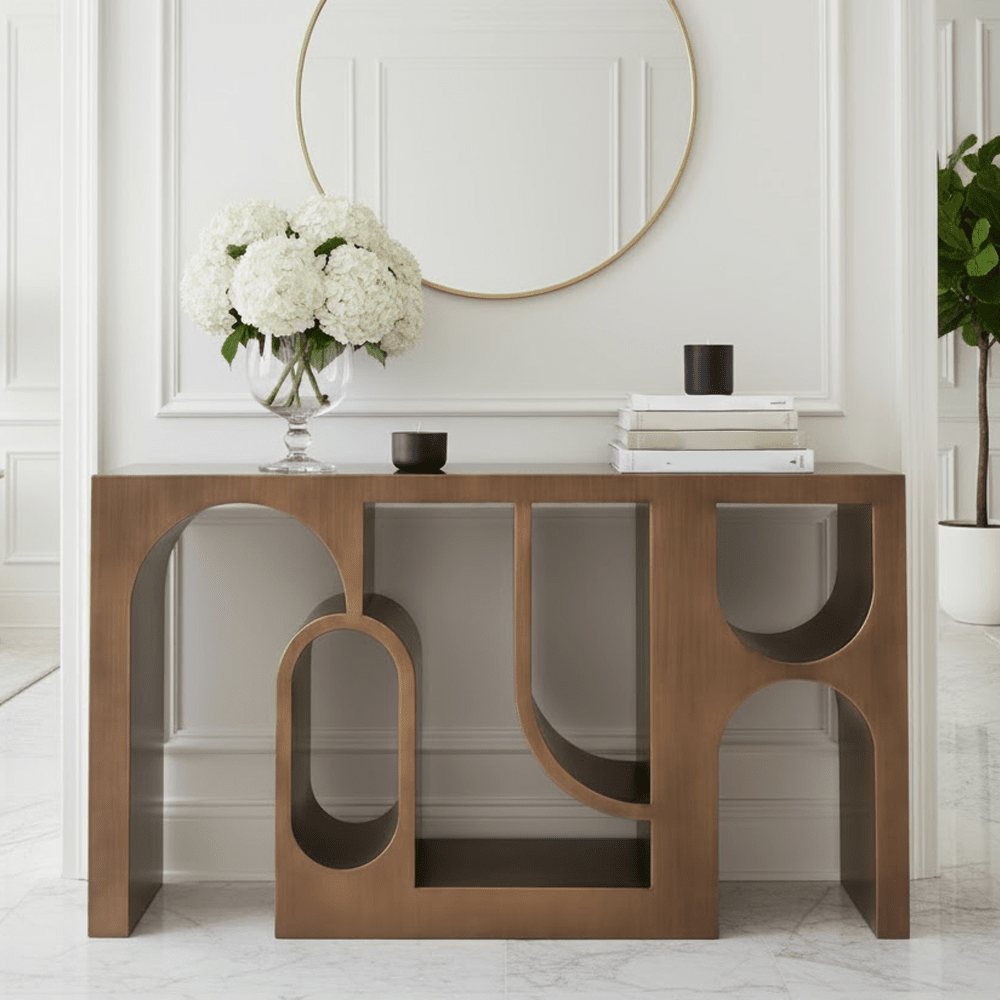 Jessy Gold Brushed Statement Console Table – Rowen Homes