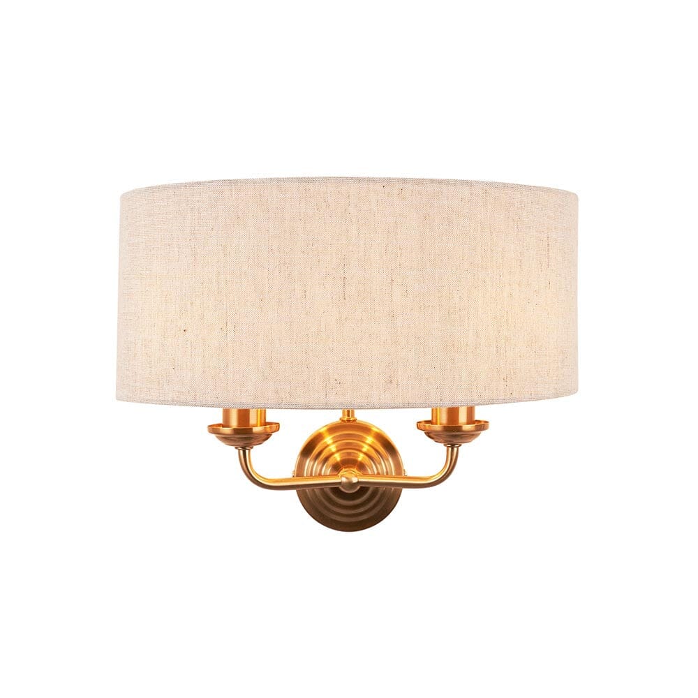 Juniper 2 Light Brass Wall Light with Neutral Shade – Rowen Homes